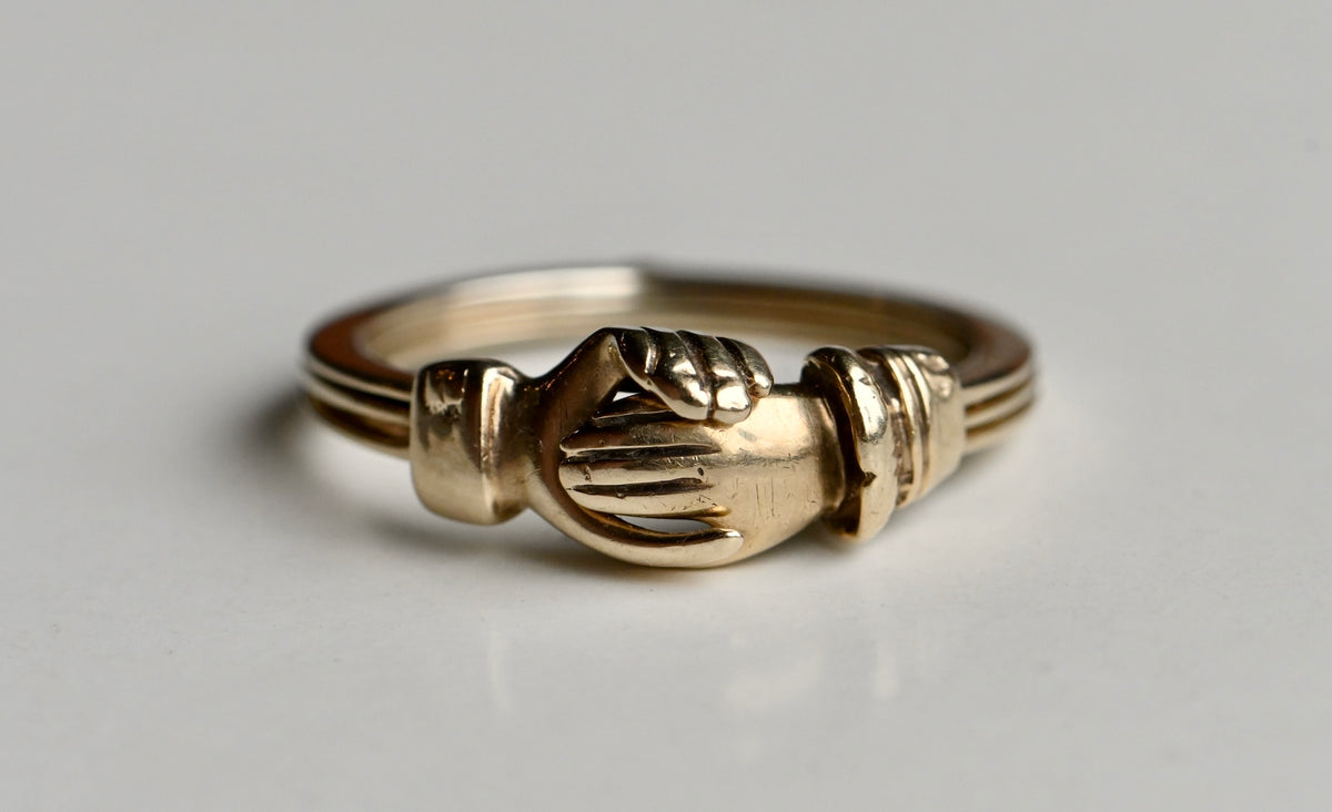 Vintage 9CT 1970s triple-band gimmel fede ring with diamond heart ...