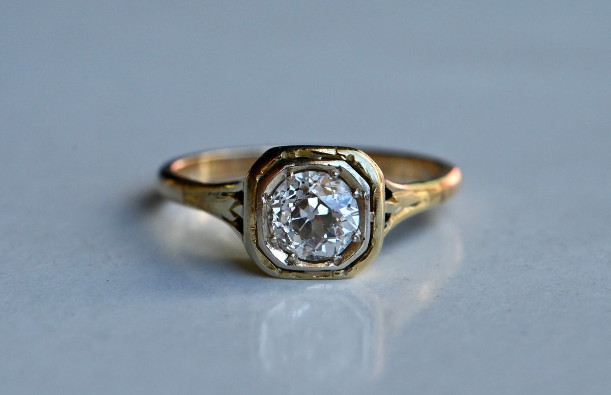 Vintage Art Deco 18K .60 carat Old European Cut diamond engagement rin ...