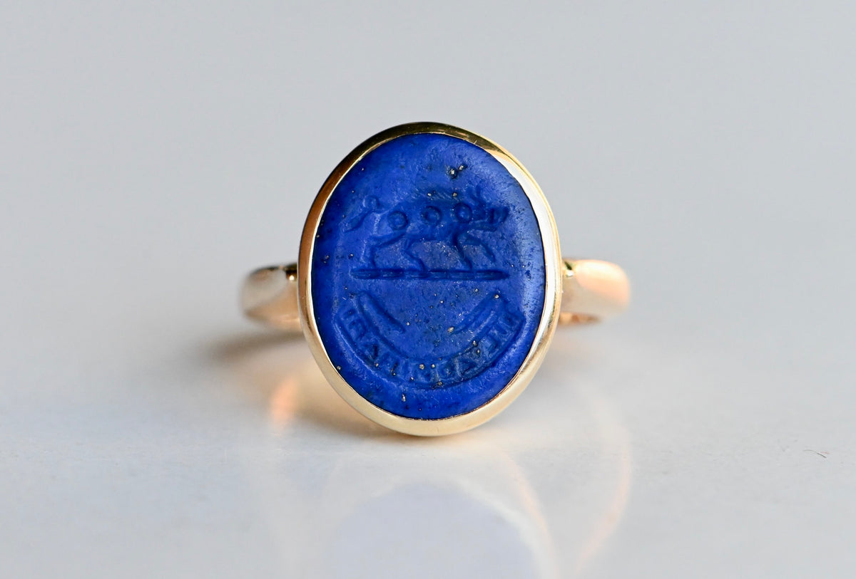 Antique 14K Latin "Nil Admirari" lapis lazuli custom signet ring – Jean ...