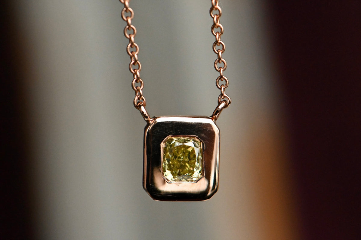 Vintage 14K rose gold .23 carat yellow diamond stationary necklace ...