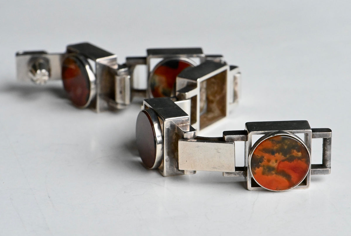 Vintage 1960s Sven Haugaard Danish sterling and moss agate modernist b ...