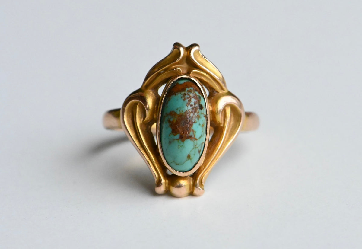 Antique 1910s 10K Art Nouveau Shafer & Douglas turquoise ring – Jean ...