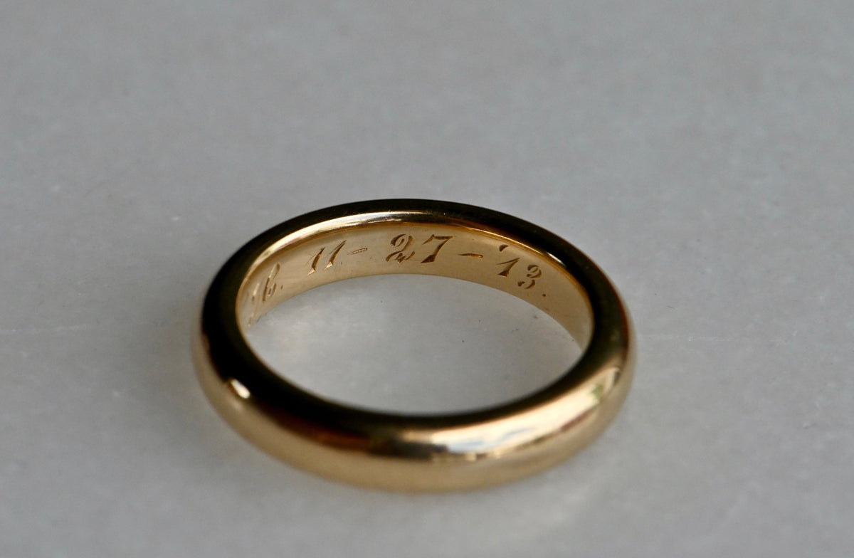 Antique "11-27-13" Edwardian 1910s 18K yellow gold wedding band or sta ...