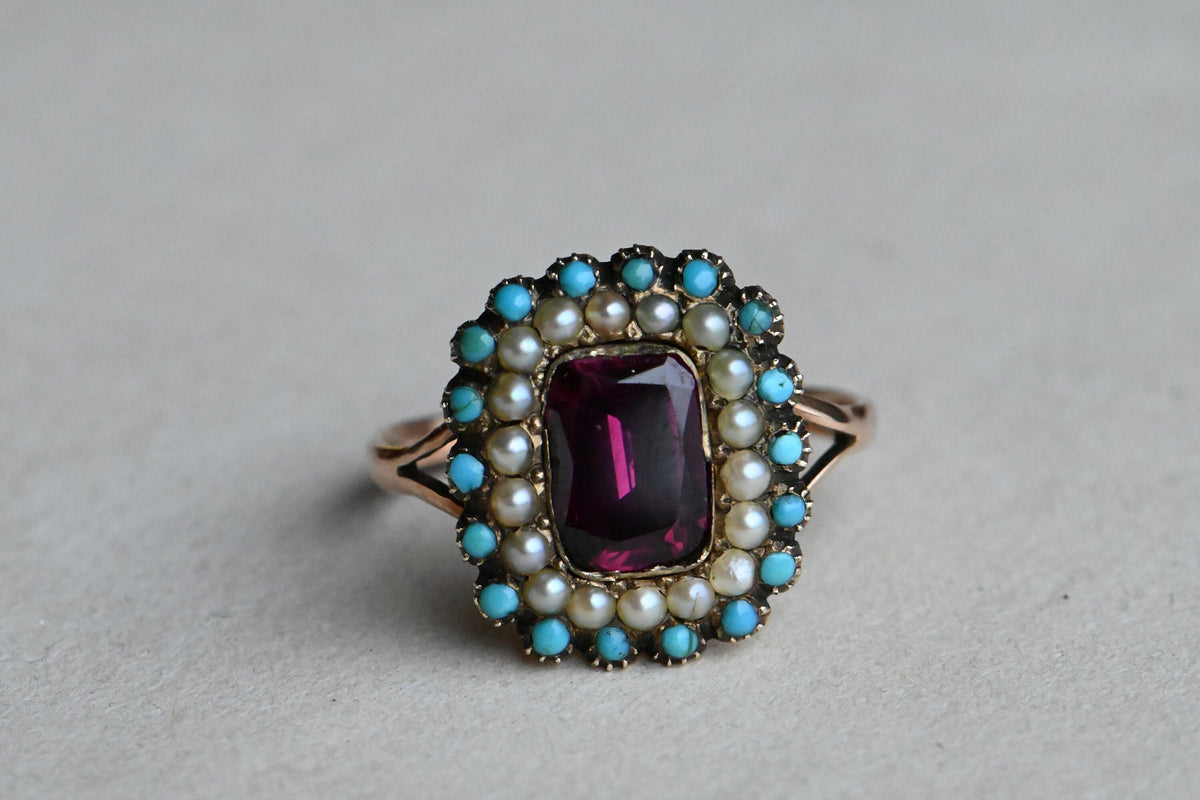 Antique 1830s Georgian garnet, turquoise, and pearl ring – Jean Jean ...